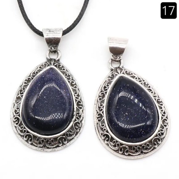 Jewelry | Blue Sandstone Natural Gemstone Water Drop Pendant Necklace ...